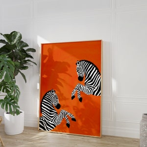 Zebra Print, Printable Zebra Poster Animal Illustration Print, Orange ...