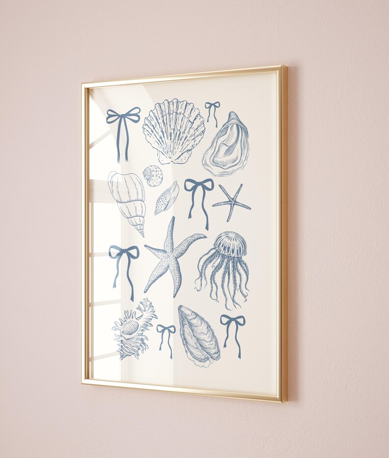 Seashells Coastal Art Print: Preppy Beach House Decor (digital Download ...