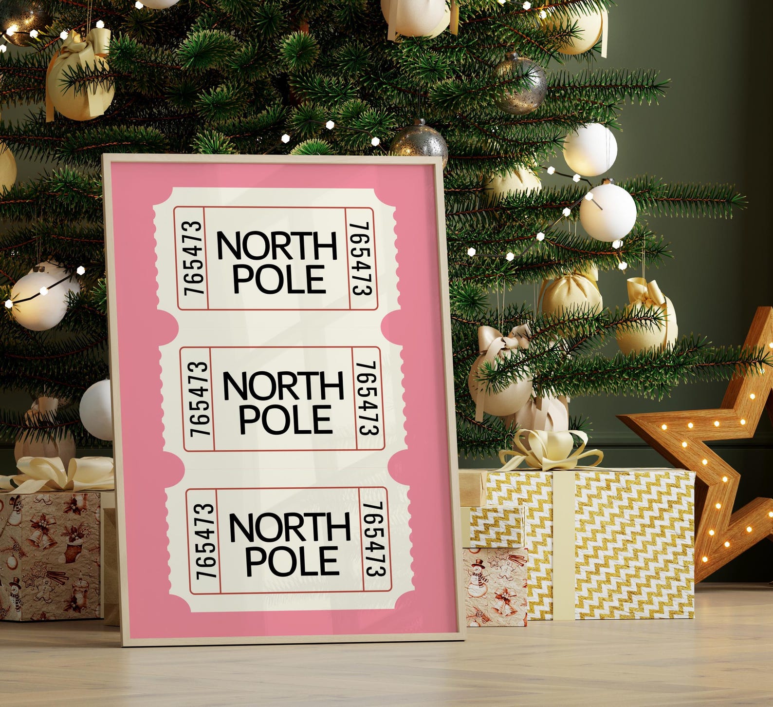 Pink Christmas Print Set: North Pole Ticket, Bows (digital Download) - Etsy