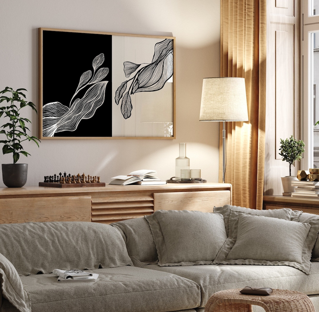 Horizontal Abstract Black Whie Line Print Wall Art, Modern Abstract ...