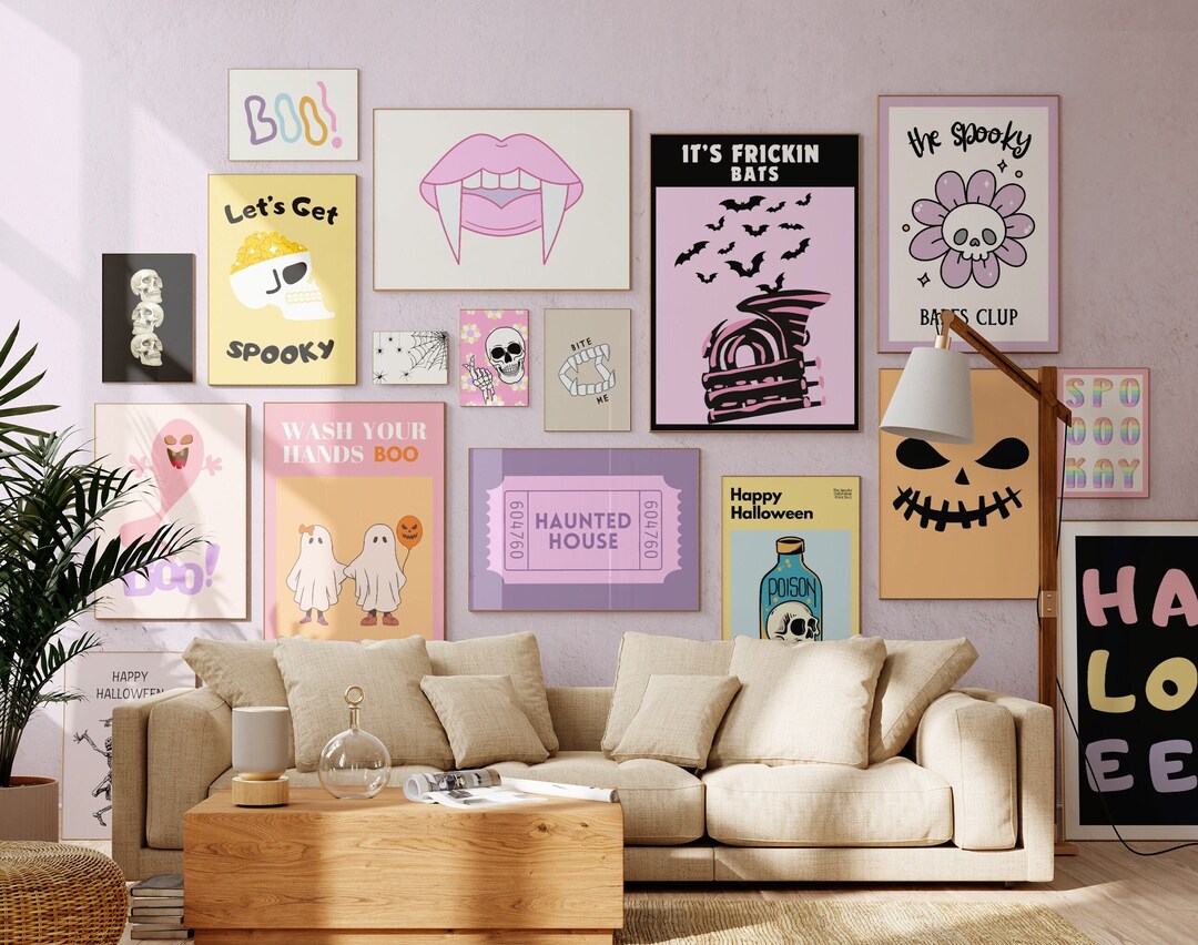 Pastel Halloween Decor Set of 20 Prints , Cute Halloween Art Modern ...