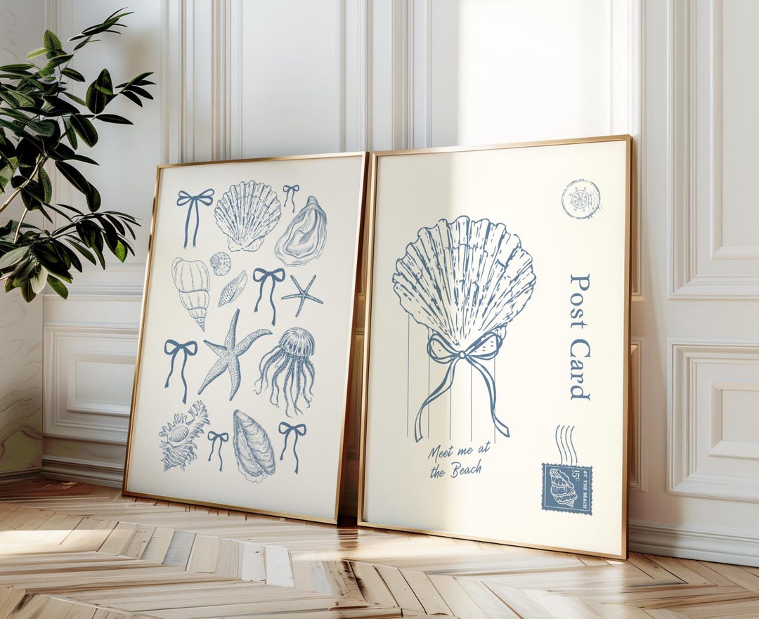 Coastal Wall Art Seashells Print Beach Preppy Girls Dorm Room Cute ...