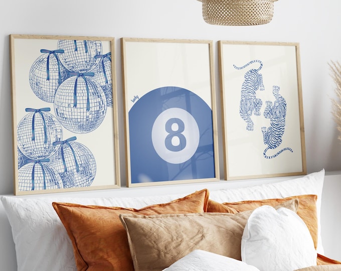 Navy 8 Ball Poster Set, Blue Cheetah Print, Dorm Decor (digital ...
