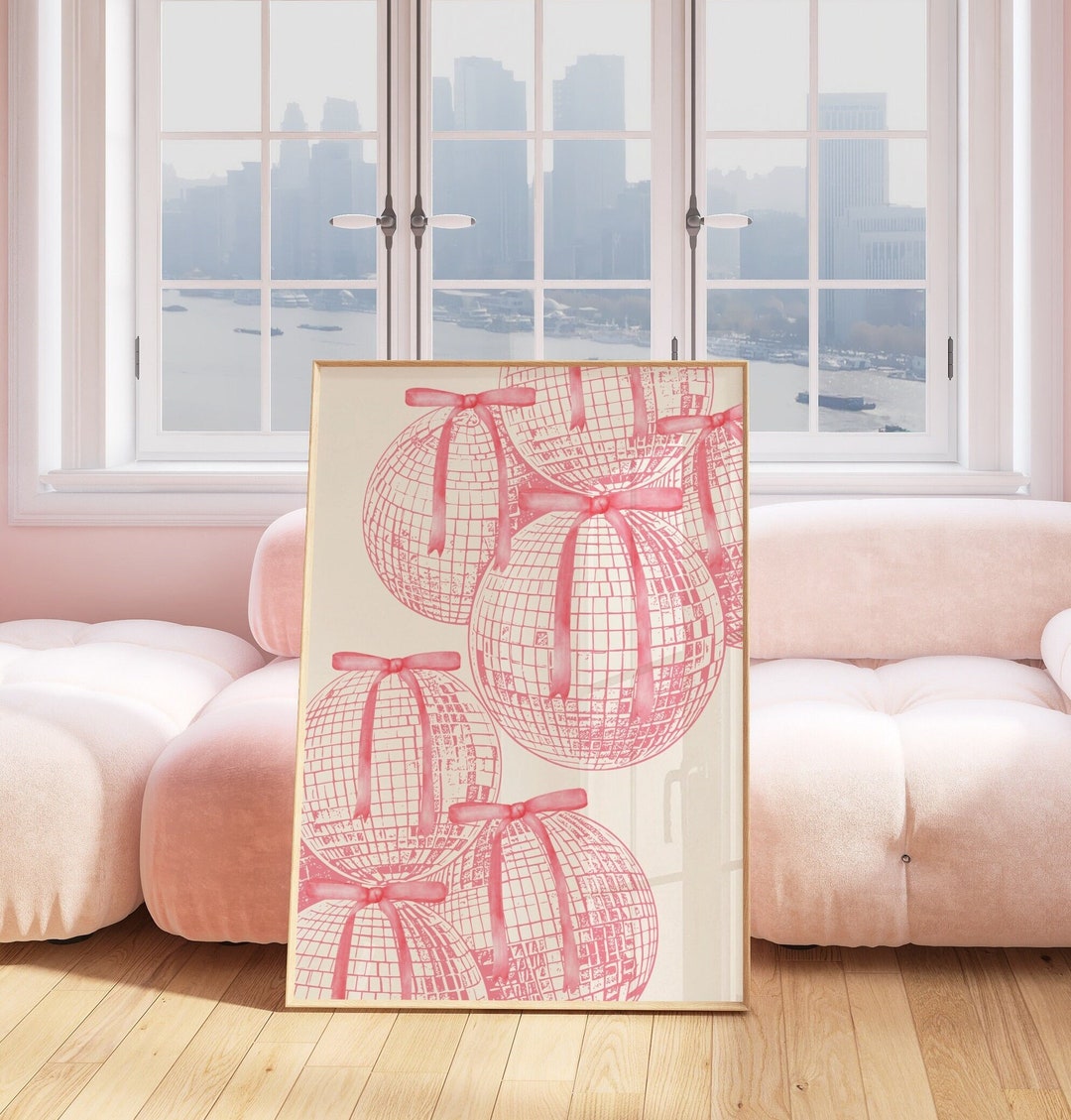 Pink Disco Ball Poster, Bows Print - Girly Aesthetic (digital Download ...