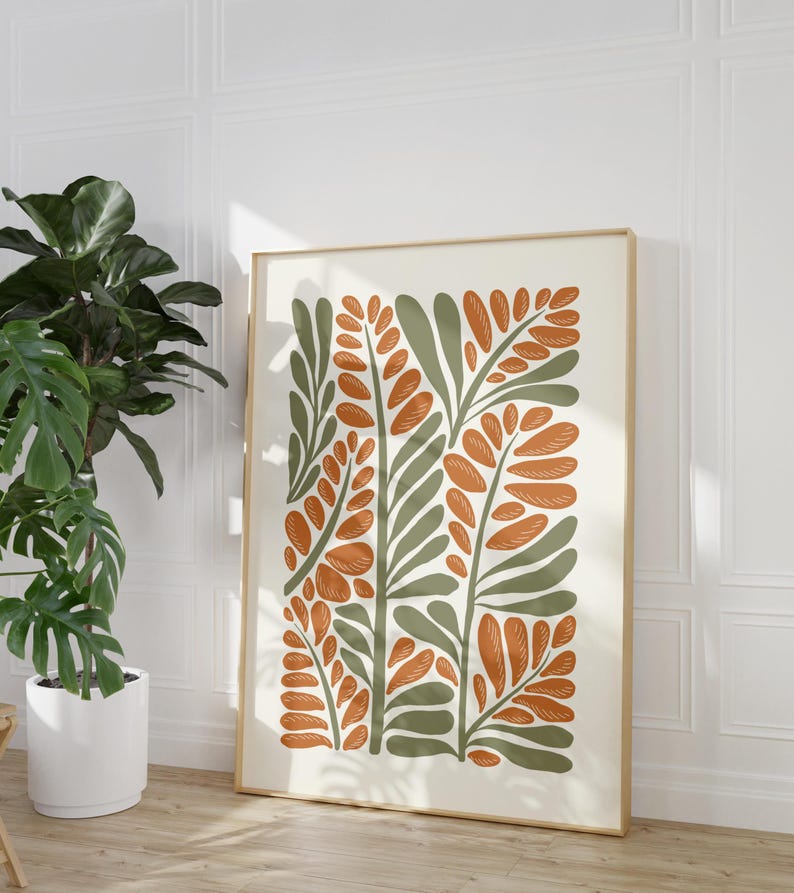 Boho Botanical Art Print: Abstract Autumn Leaves (digital Download) - Etsy