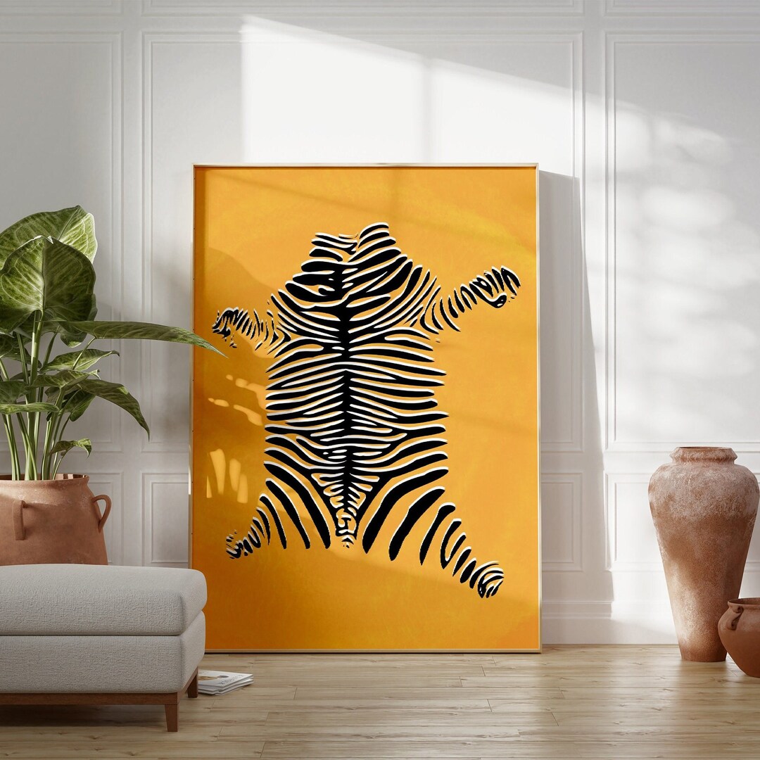 Zebra Print, Printable Zebra Poster Animal Illustration Print, Yellow ...