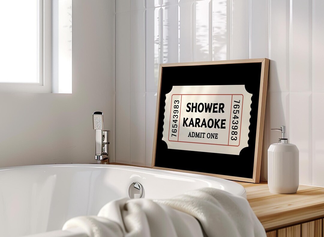 Shower Karaoke Ticket Horizontal Print Bathroom Retro Black Aesthetic ...