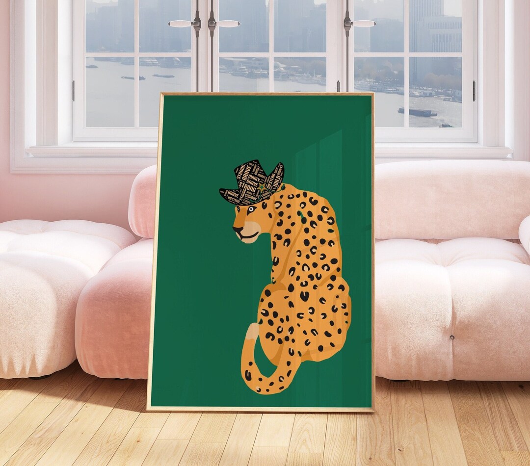 Cheetah Green Wall Art, Leopard Wall Art, Feline Print, Tiger ...