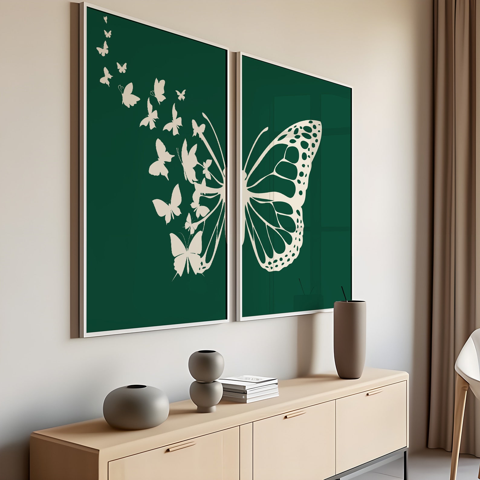 Emerald Green Butterfly Print Set: Minimalist Wall Art (digital ...