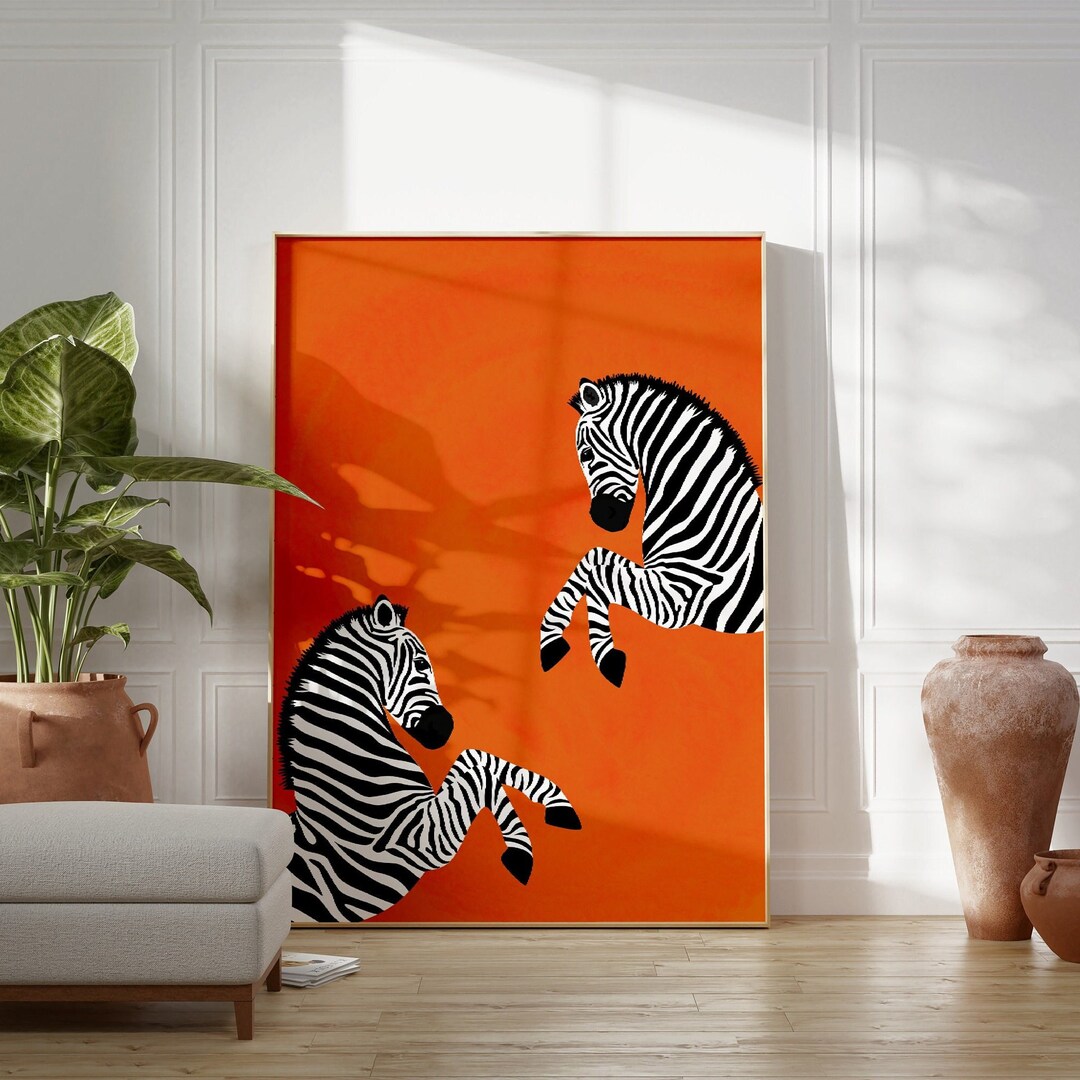 Zebra Print, Printable Zebra Poster Animal Illustration Print, Orange ...