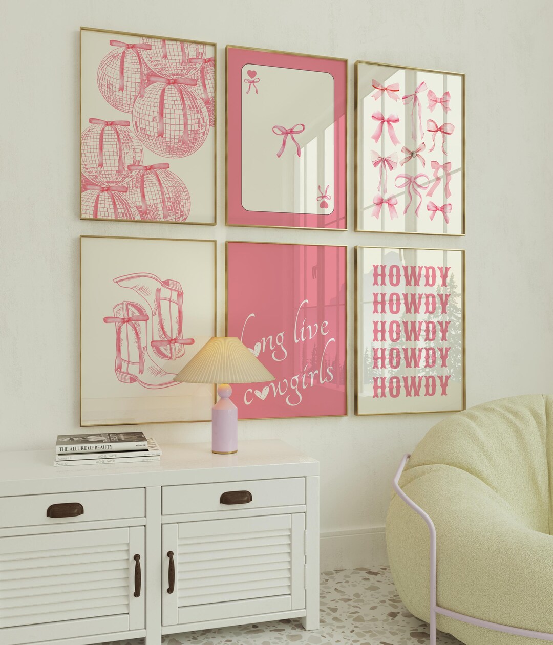 Cowgirl Room Decor: Pink Bows, Disco Ball Art Prints (digital Download ...