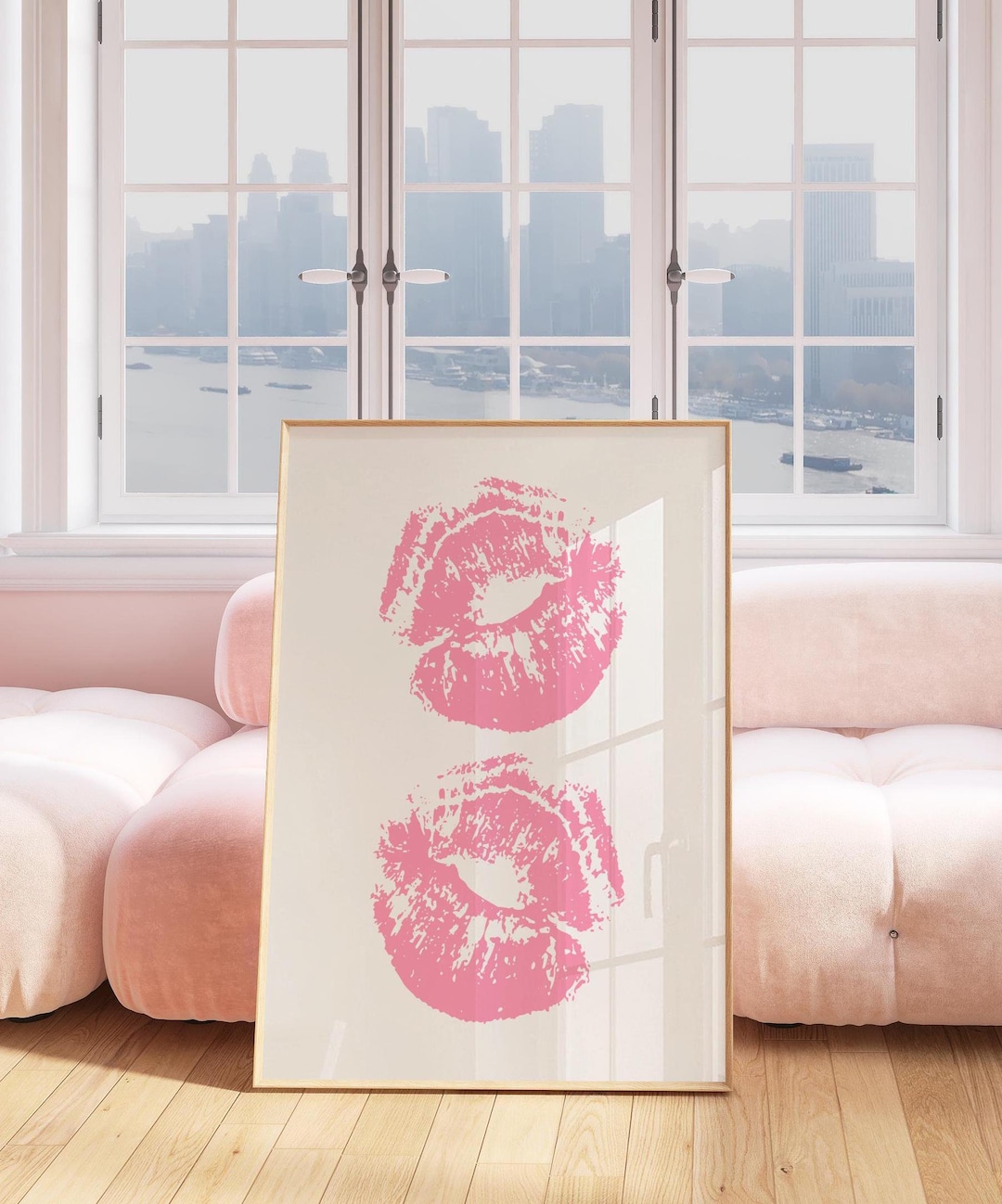 Kiss Lips Wall Art, Pink Lips Print, Trendy Digital Prints, Preppy Dorm ...