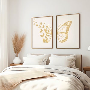 Gold Butterfly Sketch Print Set: Minimalist Wall Art (digital Download ...