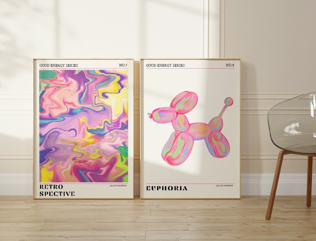 Gallery Wall Art Set of 2 Print Retro Abstract Aura Gradient Poster ...