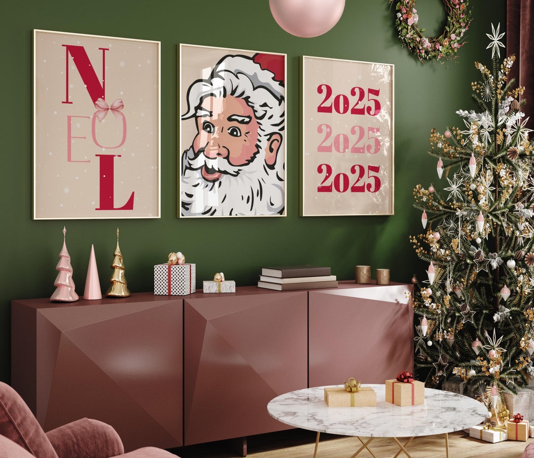 Christmas Printable Art Set Wall Art Vintage Santa Print Christmas ...