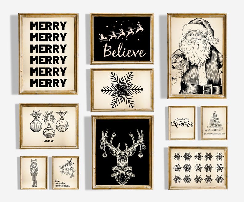 Christmas Prints Mega Bundle: Set of 25 Printable Blackchristmas ...