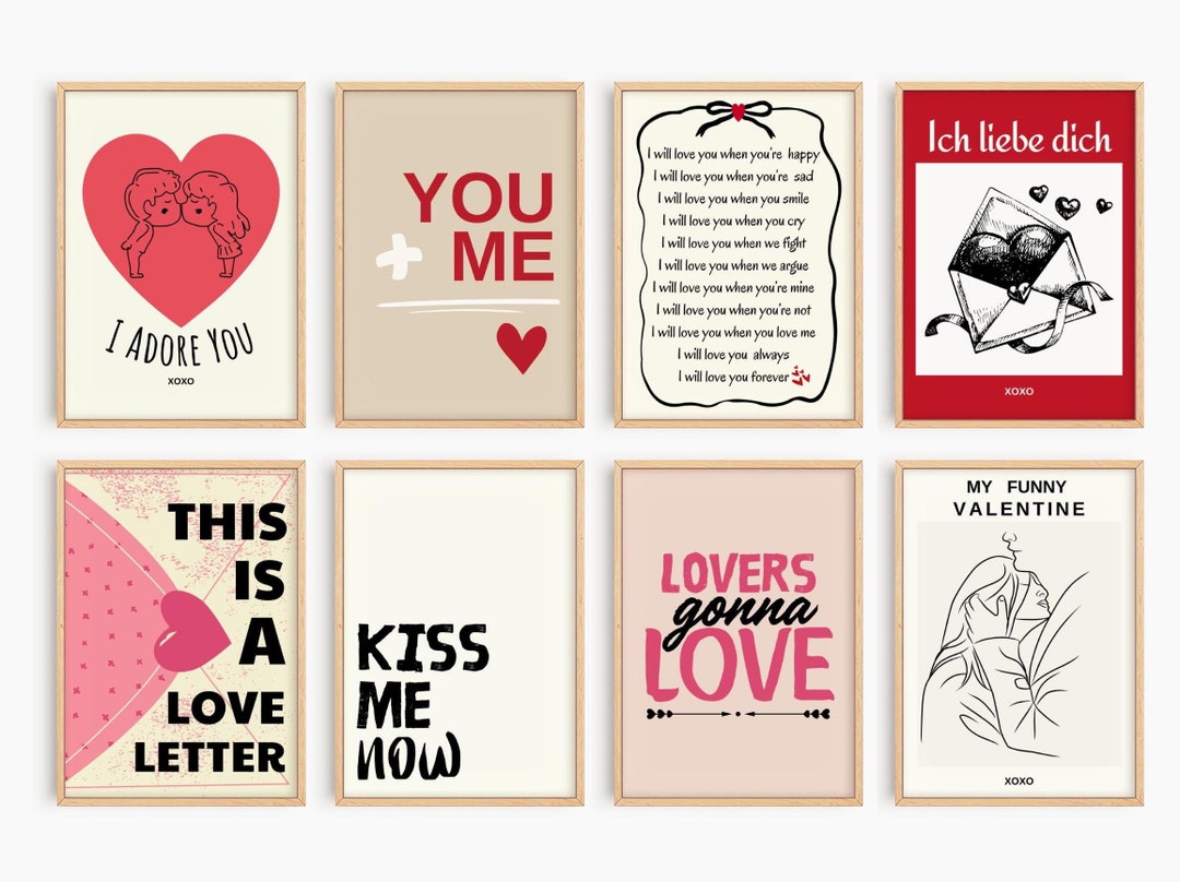 Valentines Day Decor Set of 20 Printables, Retro Romantic Gallery Wall ...