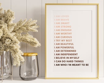 Daily Affirmations Modern Black Digital Download Wall Art ...