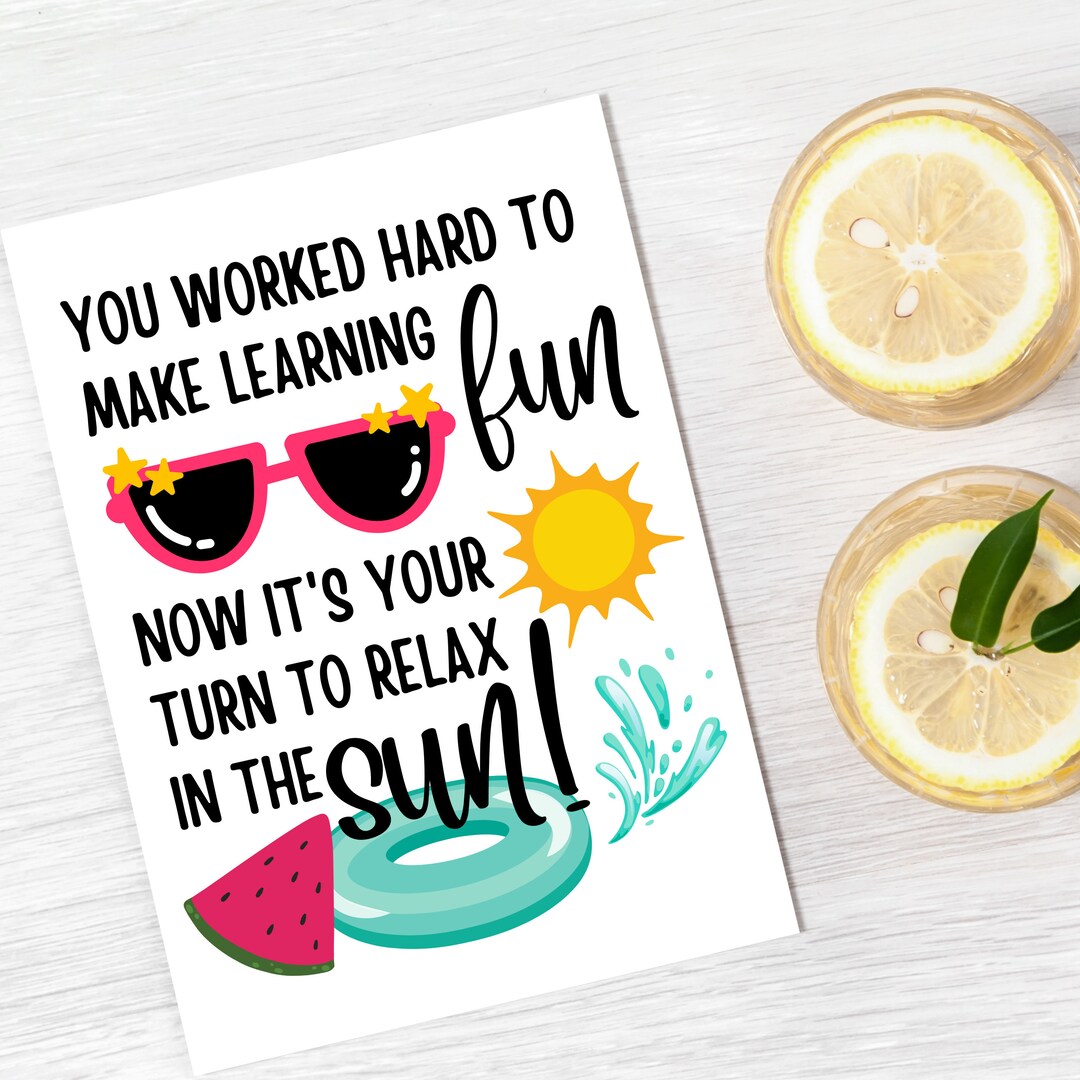Teacher Appreciation Digital Download Cards - Summer Fun Theme. Cute ...