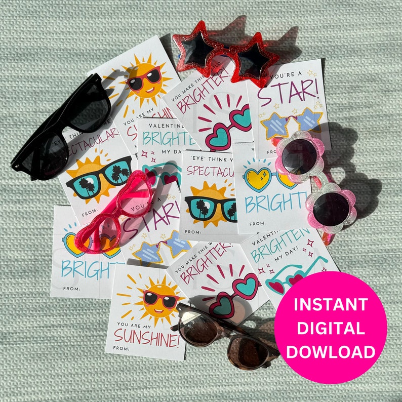 Sunglasses Valentines Digital Download - Sunglasses-themed Cards for ...