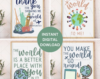 Teacher Appreciation Digital Download Cards Around the World Theme ...