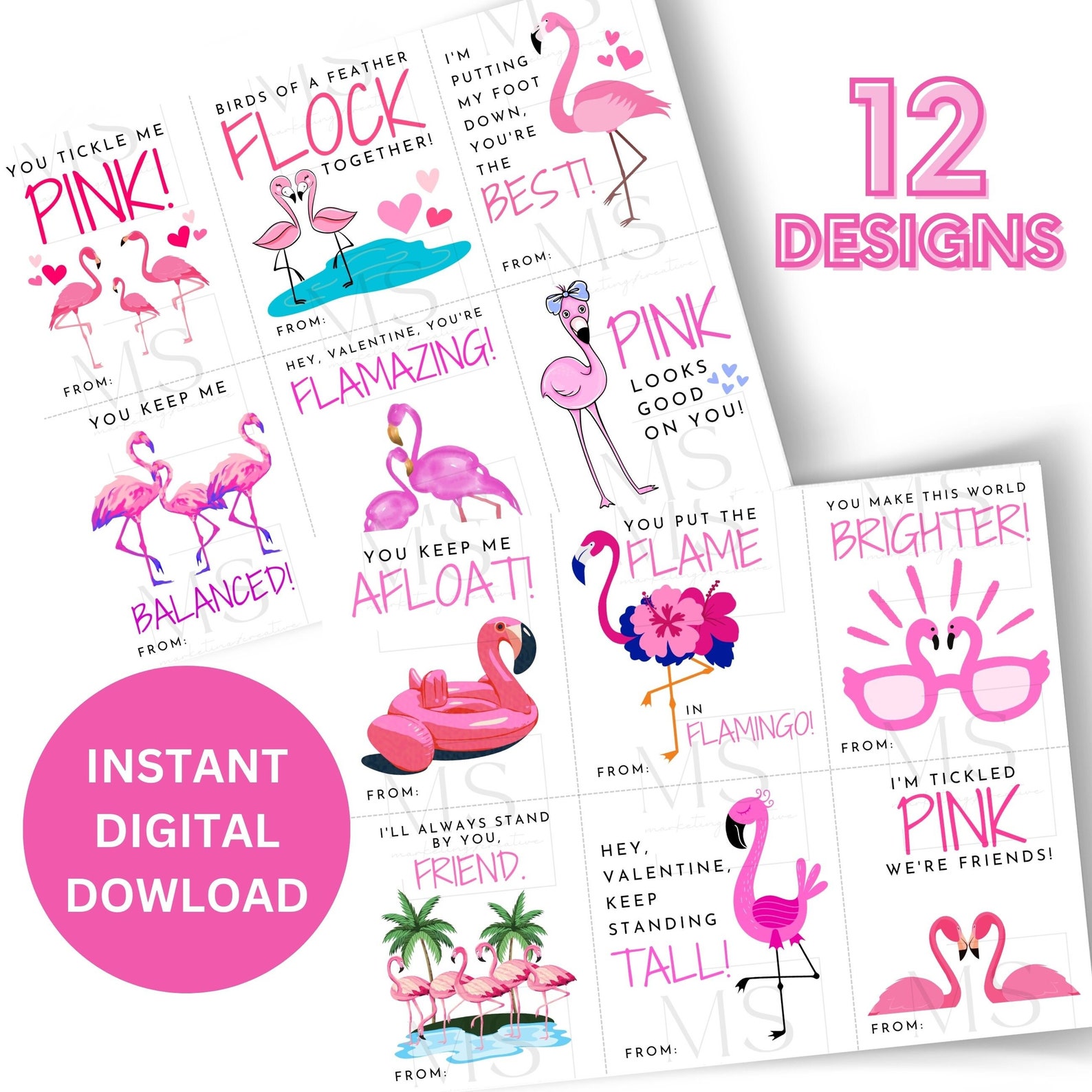 Kids Pink Flamingo Valentines Digital Download - Cute Flamingo Pink for ...