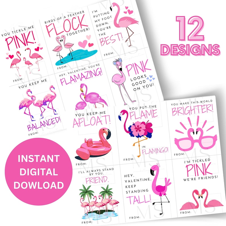 Kids Pink Flamingo Valentines Digital Download - Cute Flamingo Pink for ...