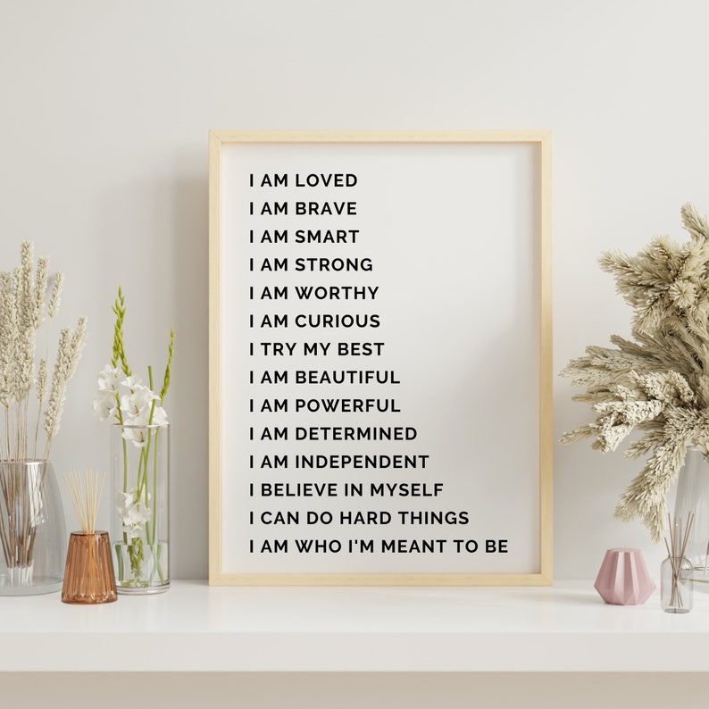 Daily Affirmations Modern Black Digital Download Wall Art ...