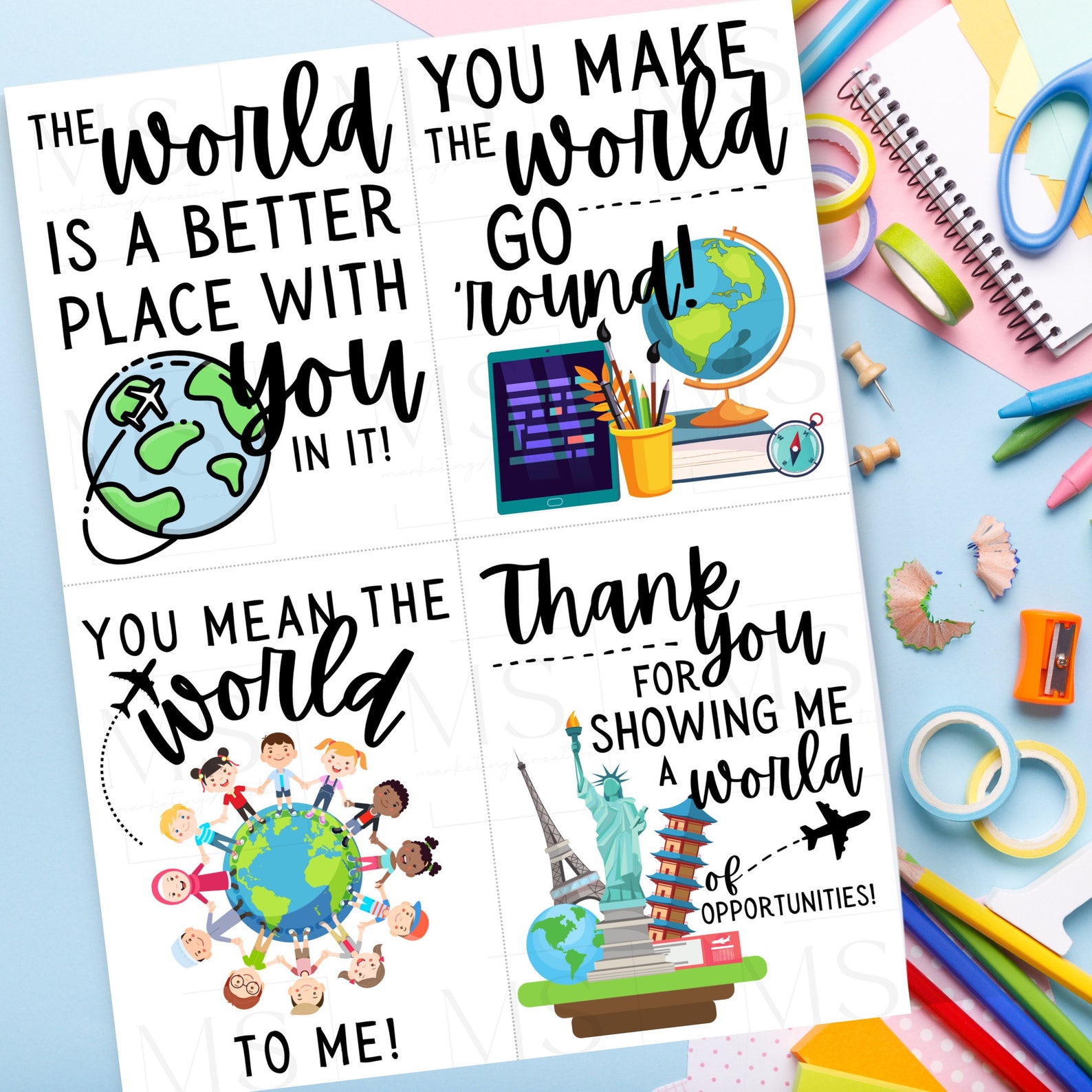 Teacher Appreciation Digital Download Cards - Around the World Theme ...