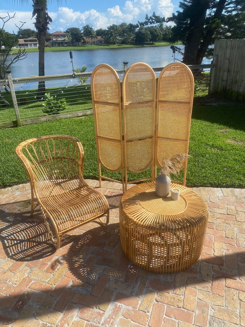 Natural Rattan Cane 3 Panel Folding Screen, Boho Room Divider, Party ...