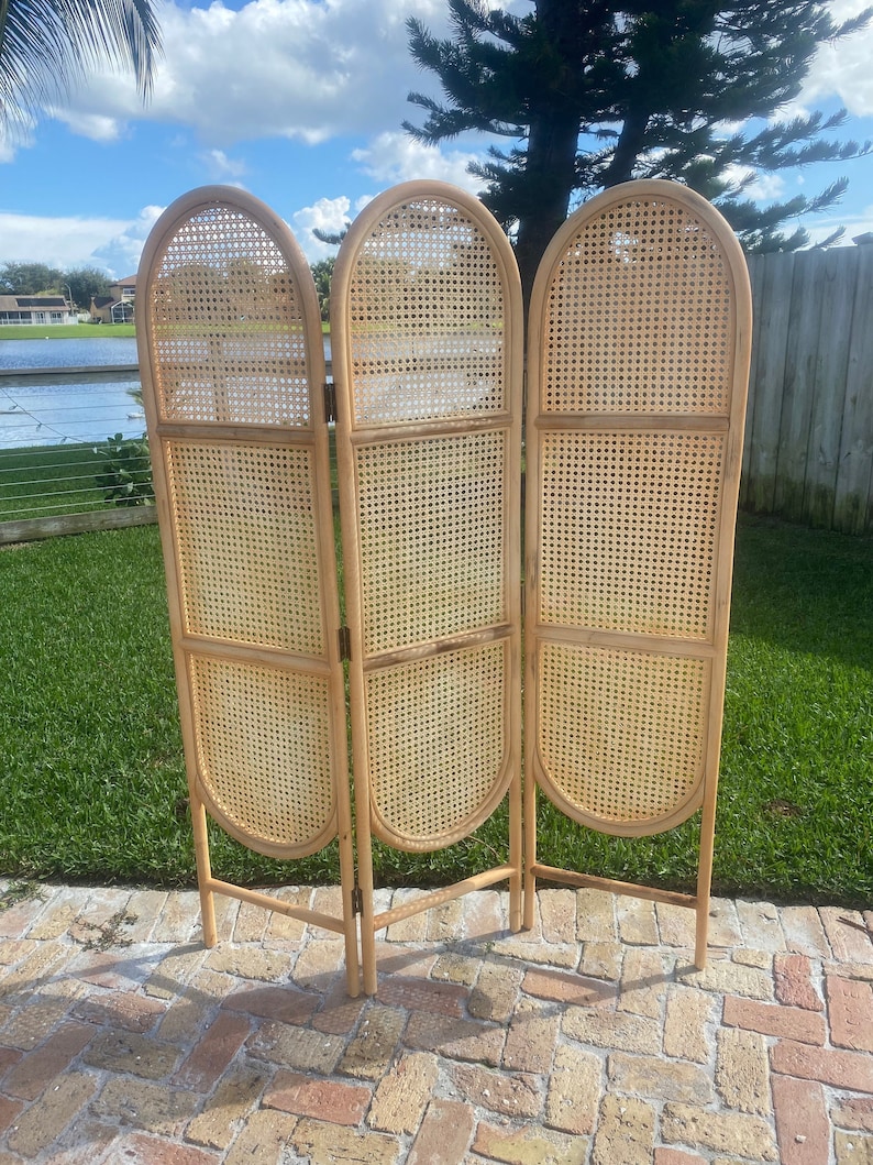 Natural Rattan Cane 3 Panel Folding Screen, Boho Room Divider, Party ...