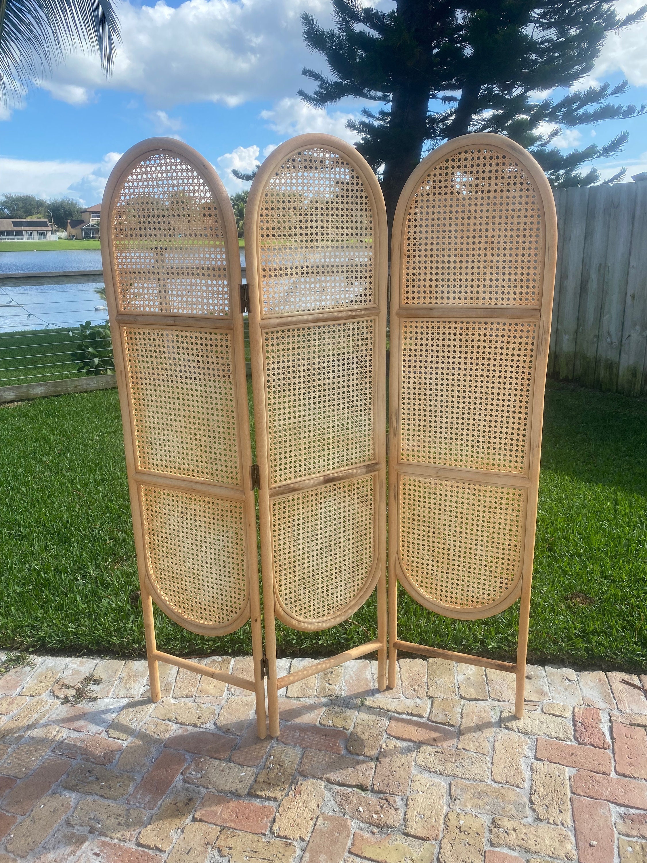 Natural Rattan Cane 3 Panel Folding Screen, Boho Room Divider, Party ...