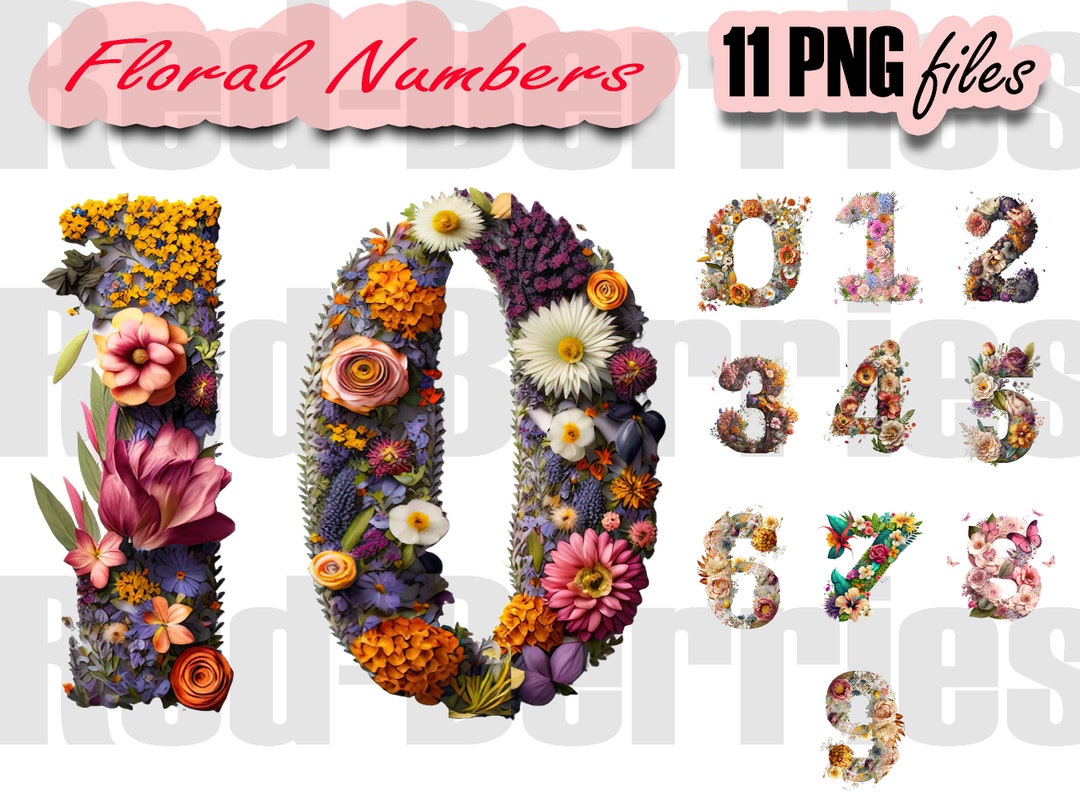 Floral Numbers Clipart Floral Clipart Numbers PNG Number - Etsy