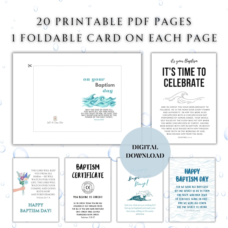 Downloadable Baptism Card Set Baptism Wishes Baptism Bible Gift Baptism ...