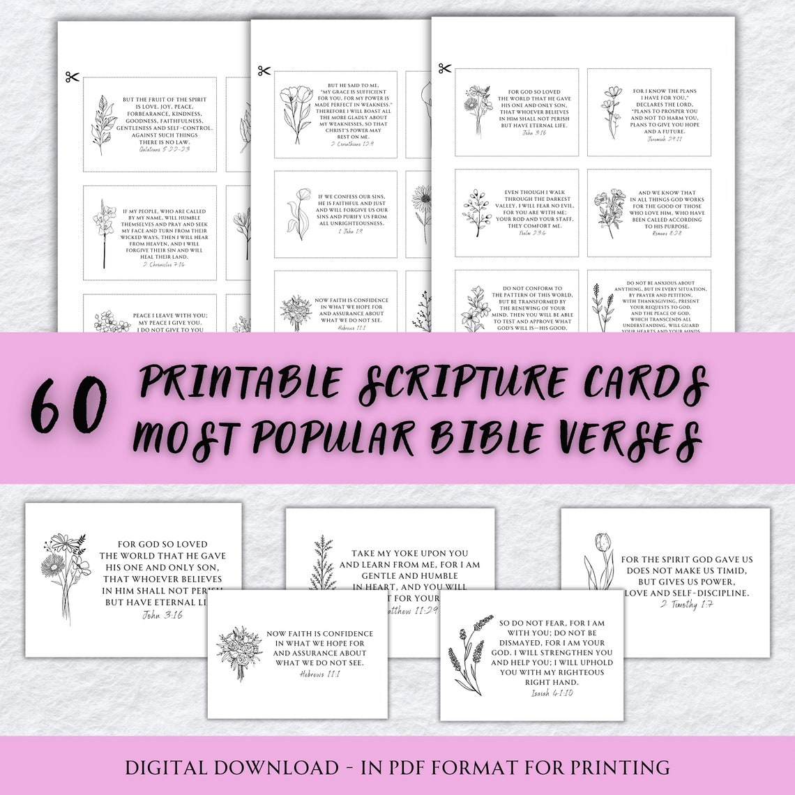 60 Downloadable Bible Cards for Printing With Popular Bible Verses ...