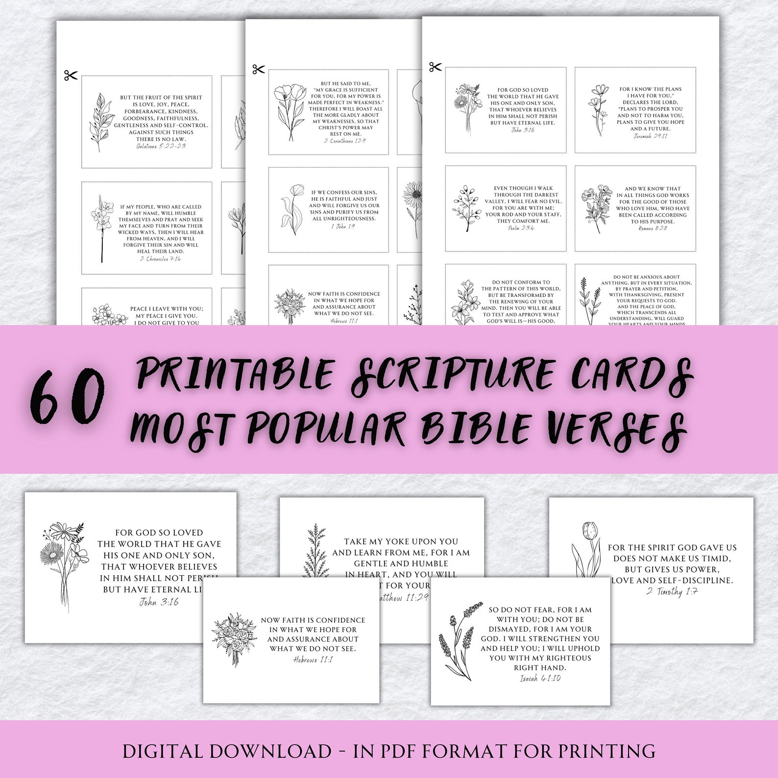 60 Downloadable Bible Cards for Printing With Popular Bible Verses ...