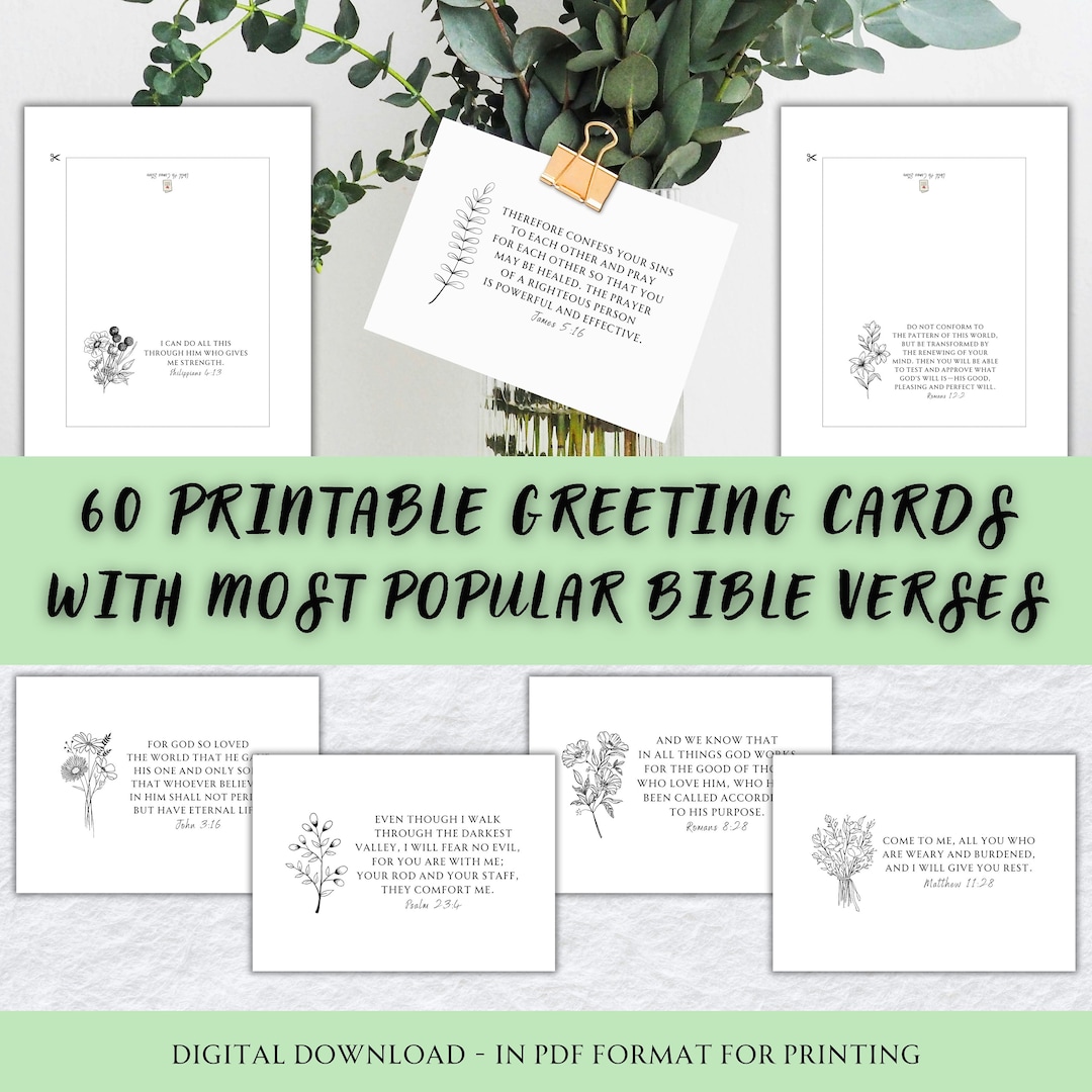 60 Christian Greeting Cards Set With Most Popular Bible Verses ...