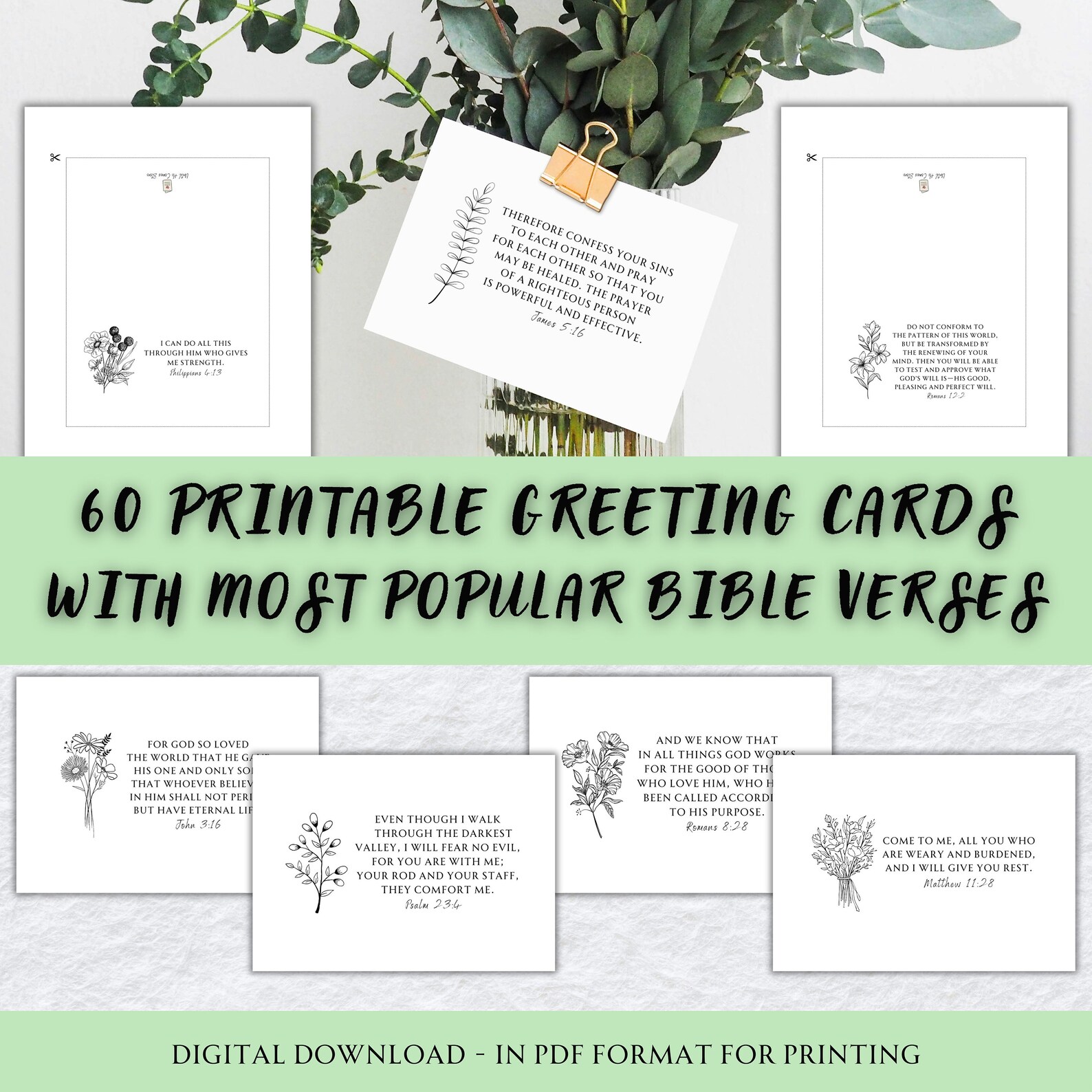 60 Christian Greeting Cards Set With Most Popular Bible Verses ...