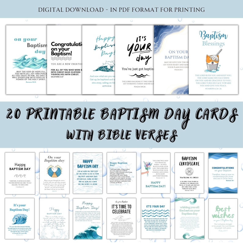 Downloadable Baptism Card Set Baptism Wishes Baptism Bible Gift Baptism ...