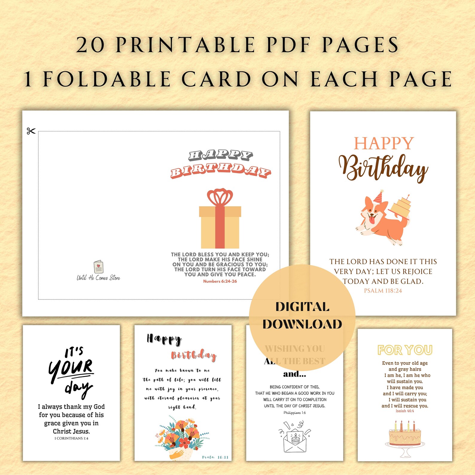 Set of 20 Christian Foldable Cards With Bible Birthday Wishes ...