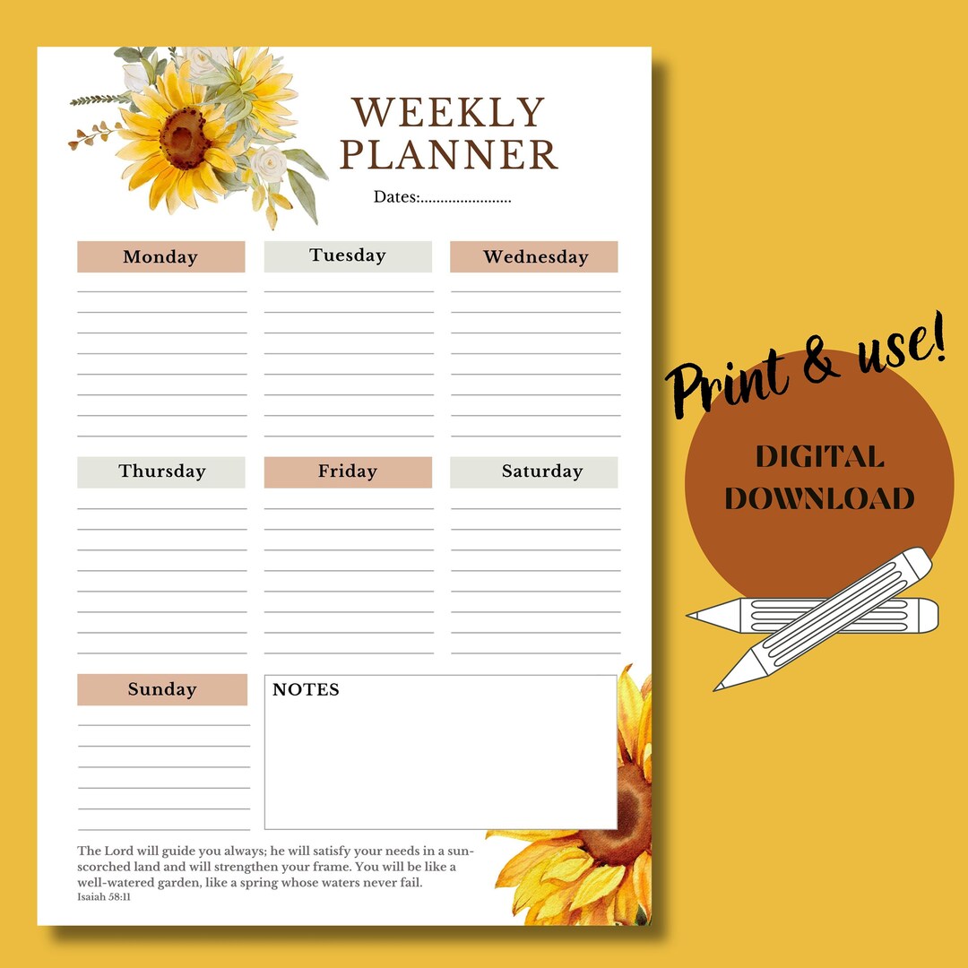 Christian Weekly Planner Downloadable Christian Sheet Christian Undated ...