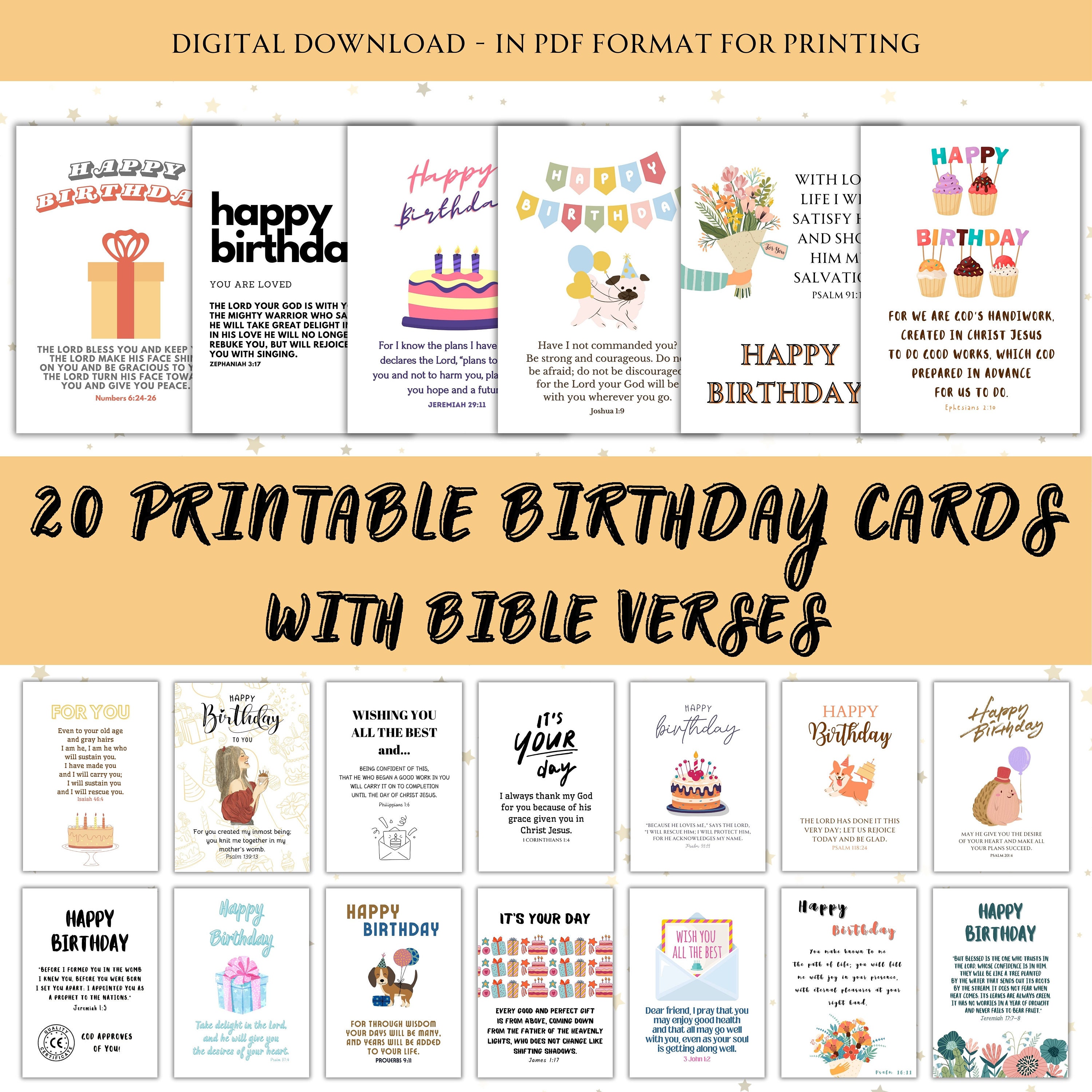 Set of 20 Christian Foldable Cards With Bible Birthday Wishes ...