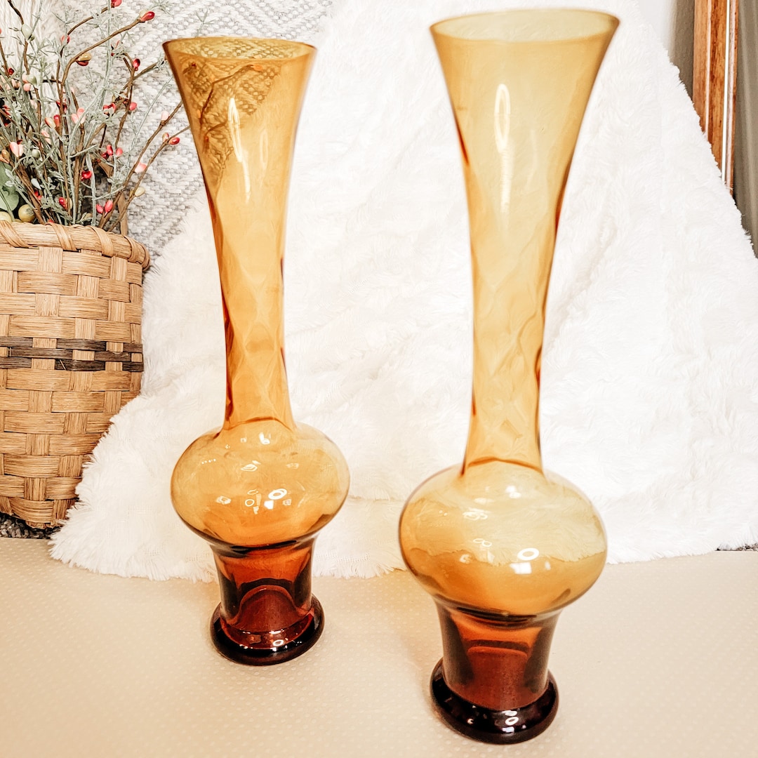 Vintage 70s Brown Glass Vases set of 2 Hand Blown Glass - Etsy