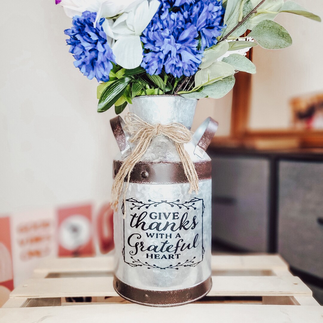 Vintage Metal Milk Jug | Thankful Art Thanksgiving Vintage Home Decor ...