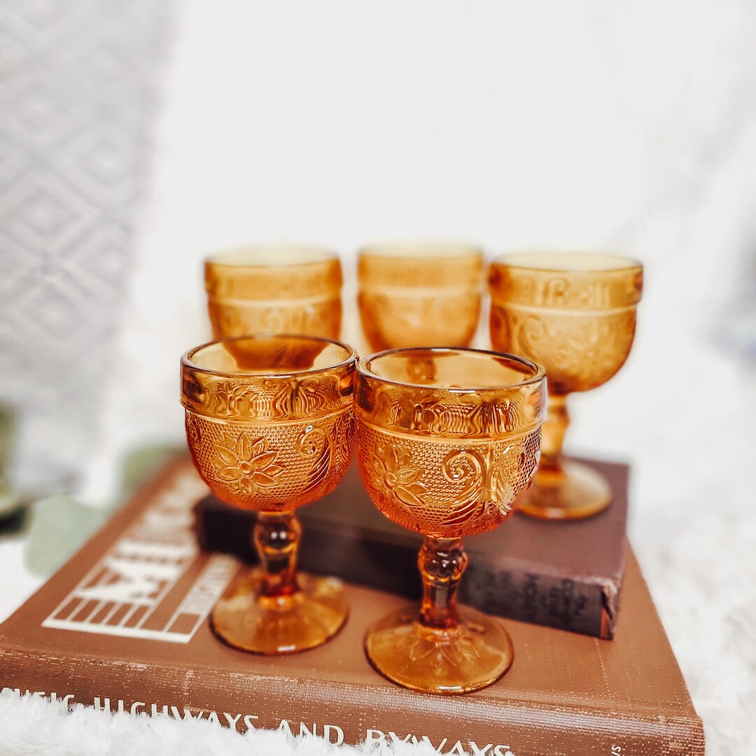 Vintage Amber Glass Cup Set Set of 5 Glasses Indiana - Etsy