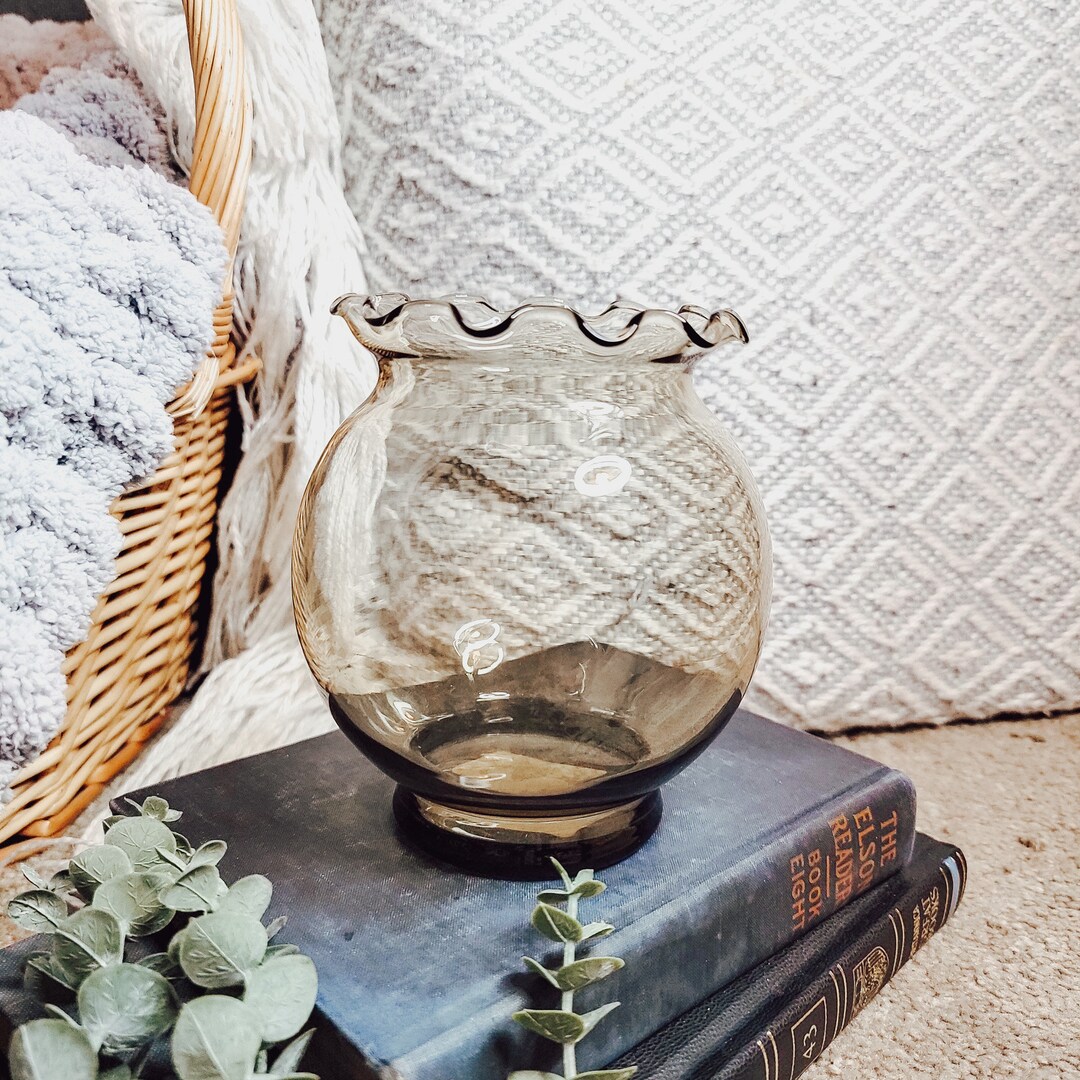 Vintage Smoky Brown Glass Hurricane Votive Vase | Vintage Home Decor ...