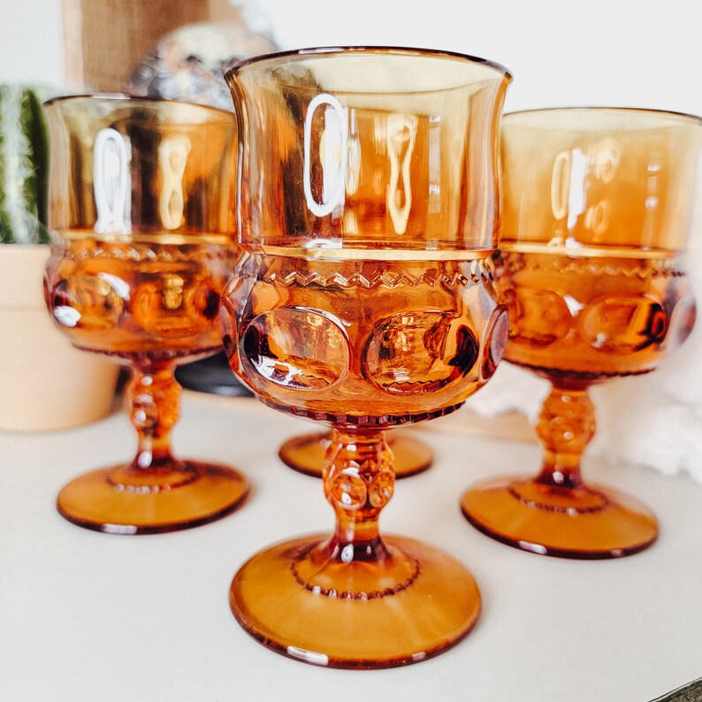 Vintage Amber Glass Kings Crown Thumbprint Cups Set of 4 Vintage ...