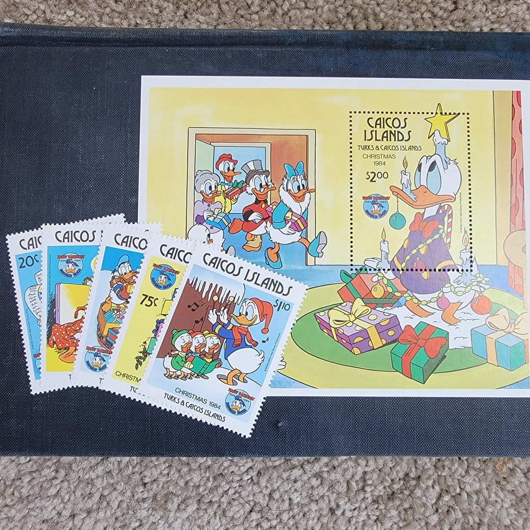 Disney Stamps - Donald Duck Christmas 1984 - 5 Stamp Set - Souvenir ...