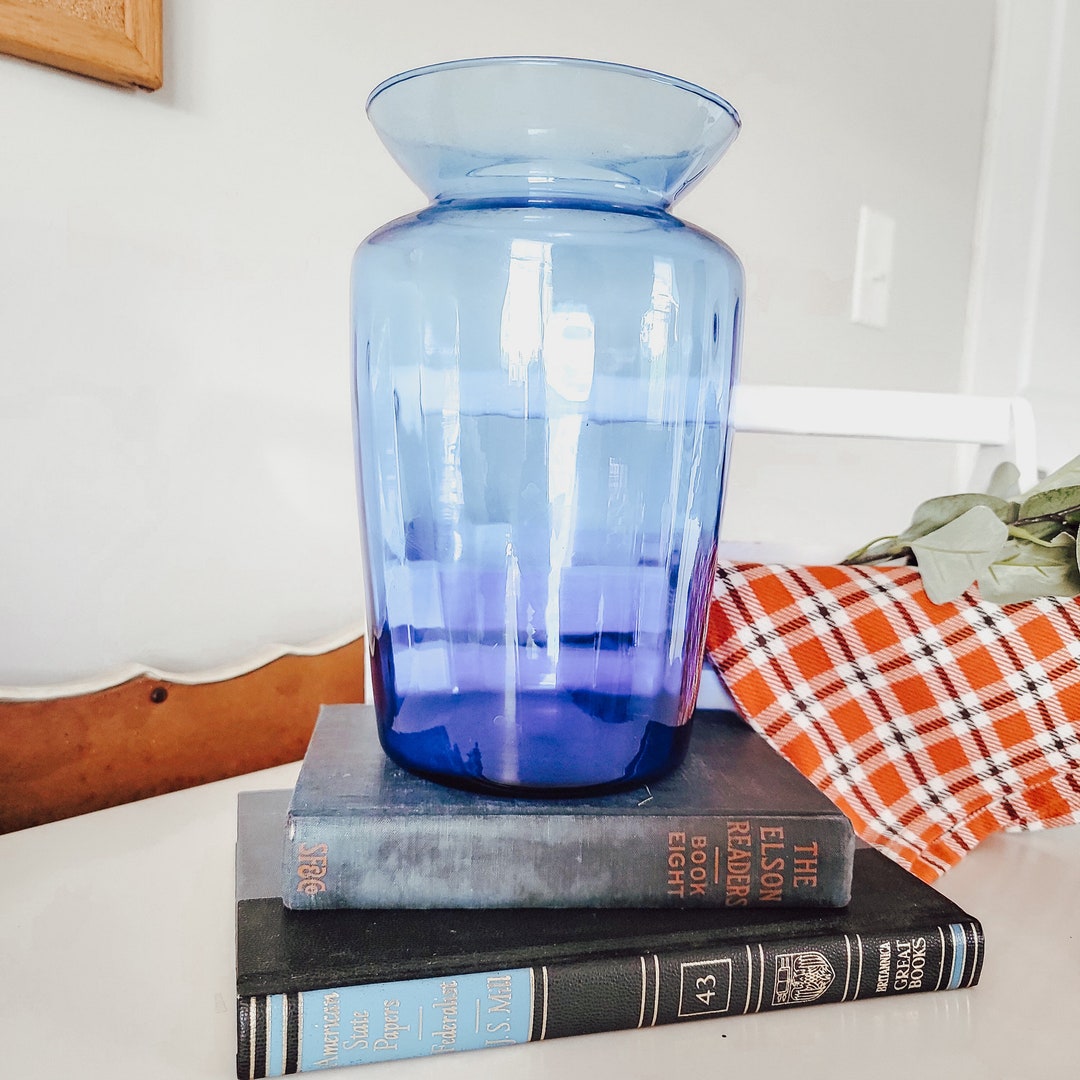 Vintage Large Vase Clear Blue Glass Vase Vintage Home Decor Blue Vases ...