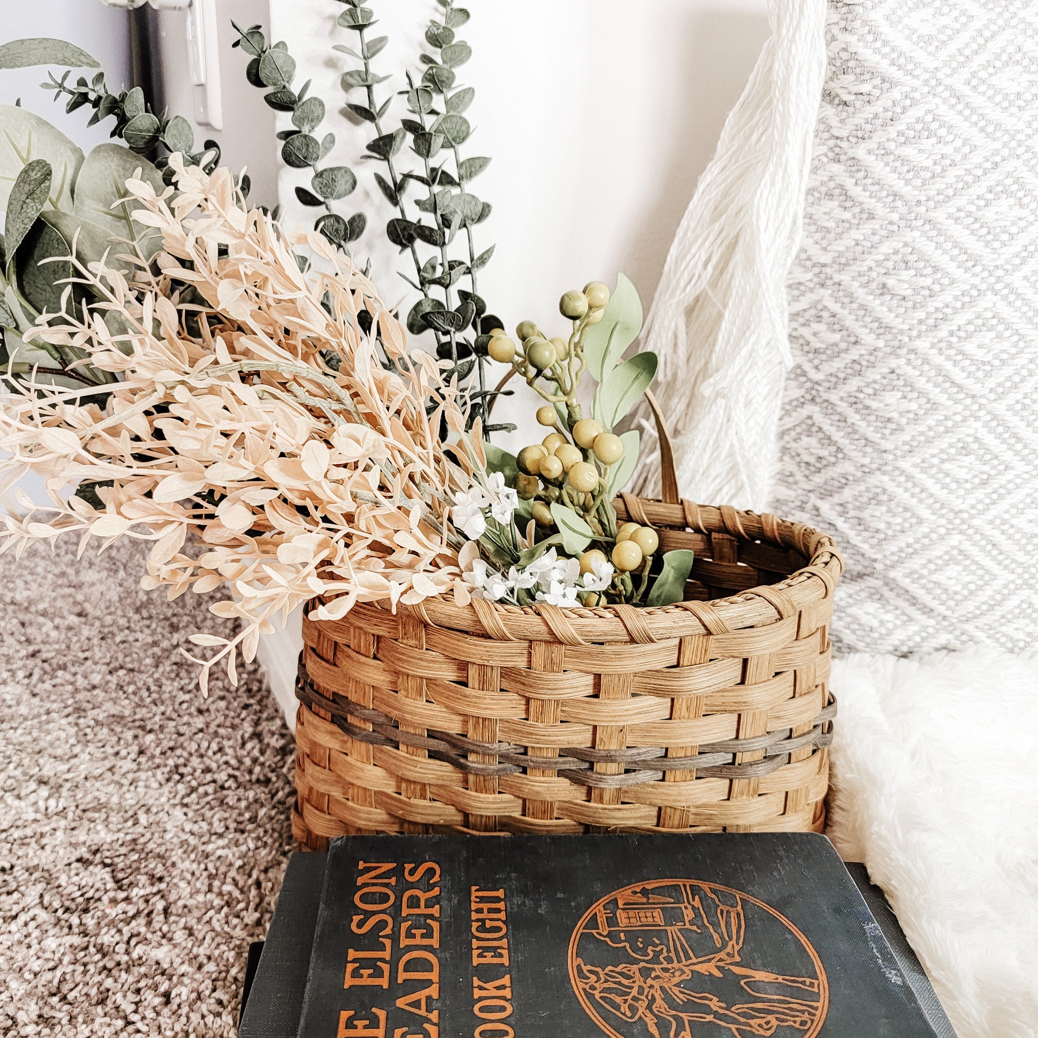 Vintage Hanging Woven Cottage Core Basket Home Decor, Hanging Baskets ...